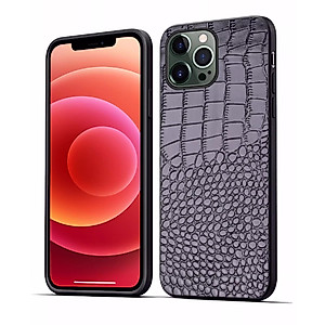 for iPhone 15 Pro Max Genuine Leather Case Luxury Design Cute Slim Crocodile Pattern Shiny Bling Glitter Fancy Back Cover for Women Girls Man Phone Skin,Brown