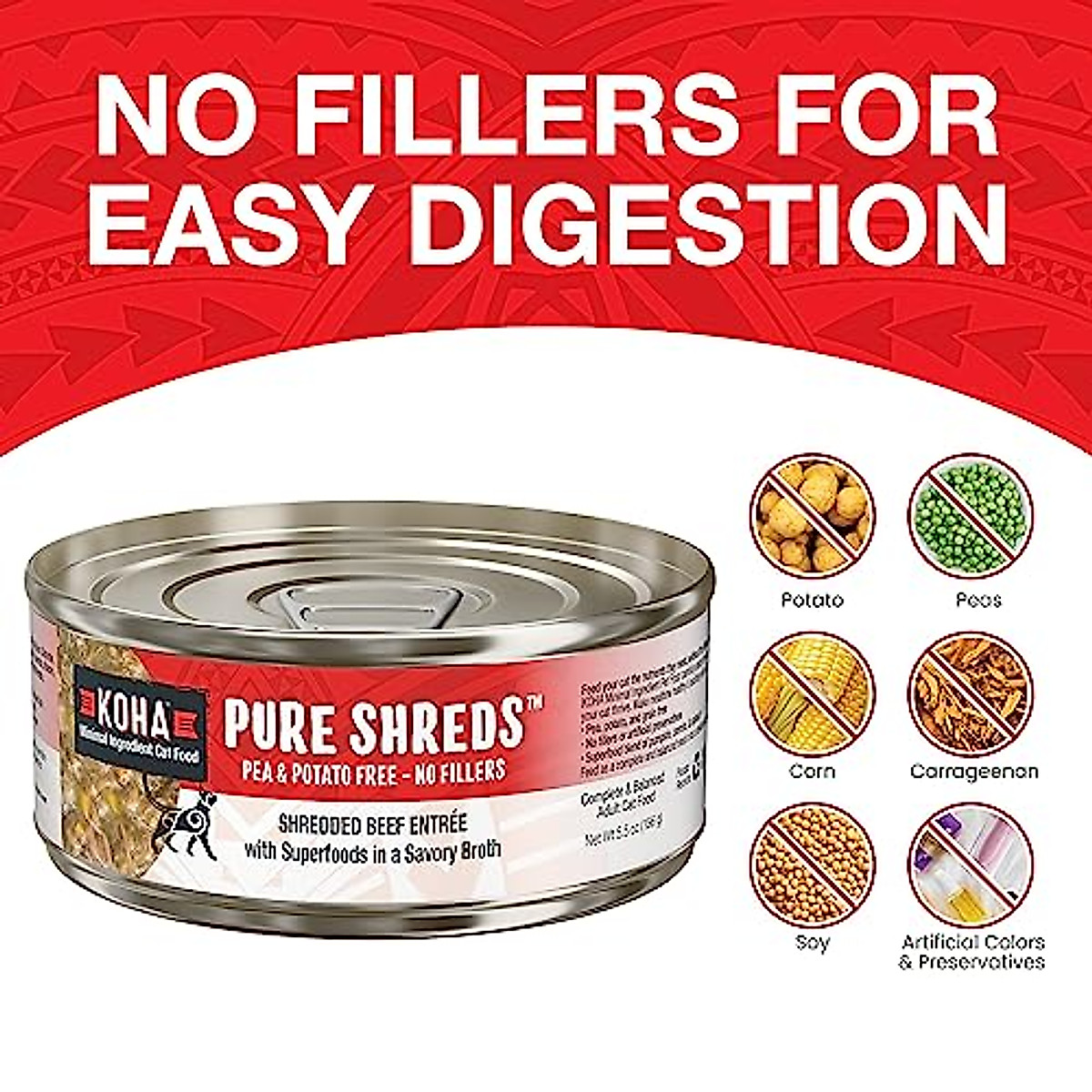 KOHA Pure Shreds Beef Entrée for Cats, Single Meat High Protein Wet Cat Food, 5.5oz Cans (Pack of 12)