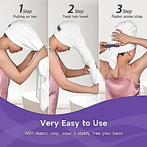 Umisleep Extra Large Microfiber Hair Towel for Women Long, Curly, Thick Hair, Super Soft Anti Frizz Quick Dry Hair Towel Wrap, Ultra Absorbent Hair Turban with Elastic Band White