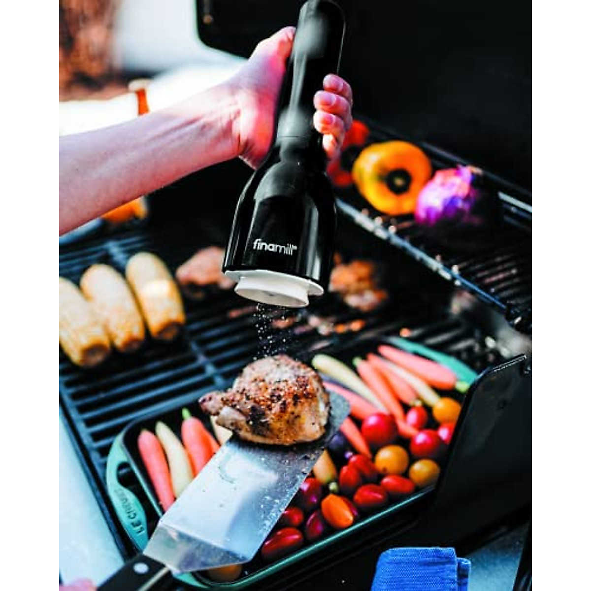 FinaMill – Award Winning Battery Operated Pepper Mill & Spice Grinder in One, Adjustable Coarseness, Ceramic Grinding Elements, One Touch Operation with LED Light, includes 2 Quick-Change ProPlus Pods