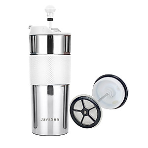 JavaSun French Press Travel Mug 16oz, Large Deluxe Coffee and Tea maker (White)