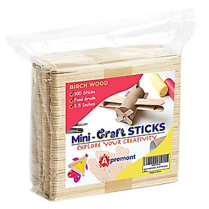 Apremont 300 Pcs Mini Natural Wooden Food Grade Craft Sticks - Ice Cream Stick - Popsicle - 3.5 inch Length - Suit Crafting, Stirring, Paddle, Waxing, Small Ice Pop Stick for DIY Kids Popcicle