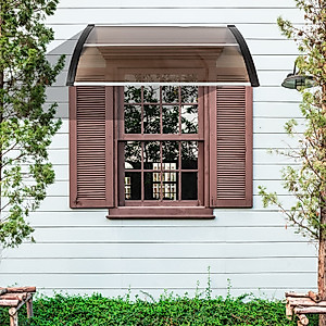 Outvita Window Awnings for Doors Canopy 40''x40'', Polycarbonate Cover Front Door Outdoor Patio Awning Canopy UV Rain Snow Sunlight Protection Hollow Sheet, Brown Board & Black Bracket, AL-YP-0338