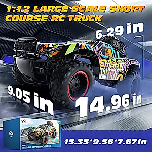 O WOWZON 1:12 Scale Short-Course RC Truck Large 4WD Hobby Crawler Grade Replaceable Spare Tire All Terrains Monster Crawler 2 Rechargeable Batteries for Age 6+ Boys Kids and Adults