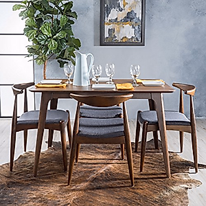 Christopher Knight Home Francie Fabric and Walnut Wood Dining Set, Charcoal / Walnut