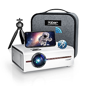 YABER Pro V5 Updated 9000L Projector with 5G WiFi and Bluetooth 5.1,1080P and 4K Supported Movie Projector, Mini Ourdoor Portable Projector with Tripod and Bag, Compatible with HDMI, USB, VGA, AV