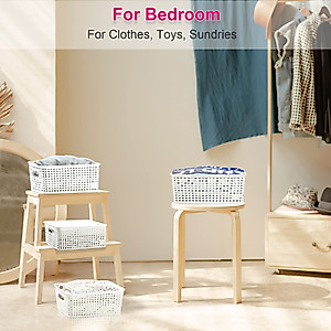 AREYZIN Plastic Storage Baskets With Lid Organizing Container Lidded Knit Storage Organizer Bins for Shelves Drawers Desktop Closet Playroom Classroom Office, White, 6 Pack