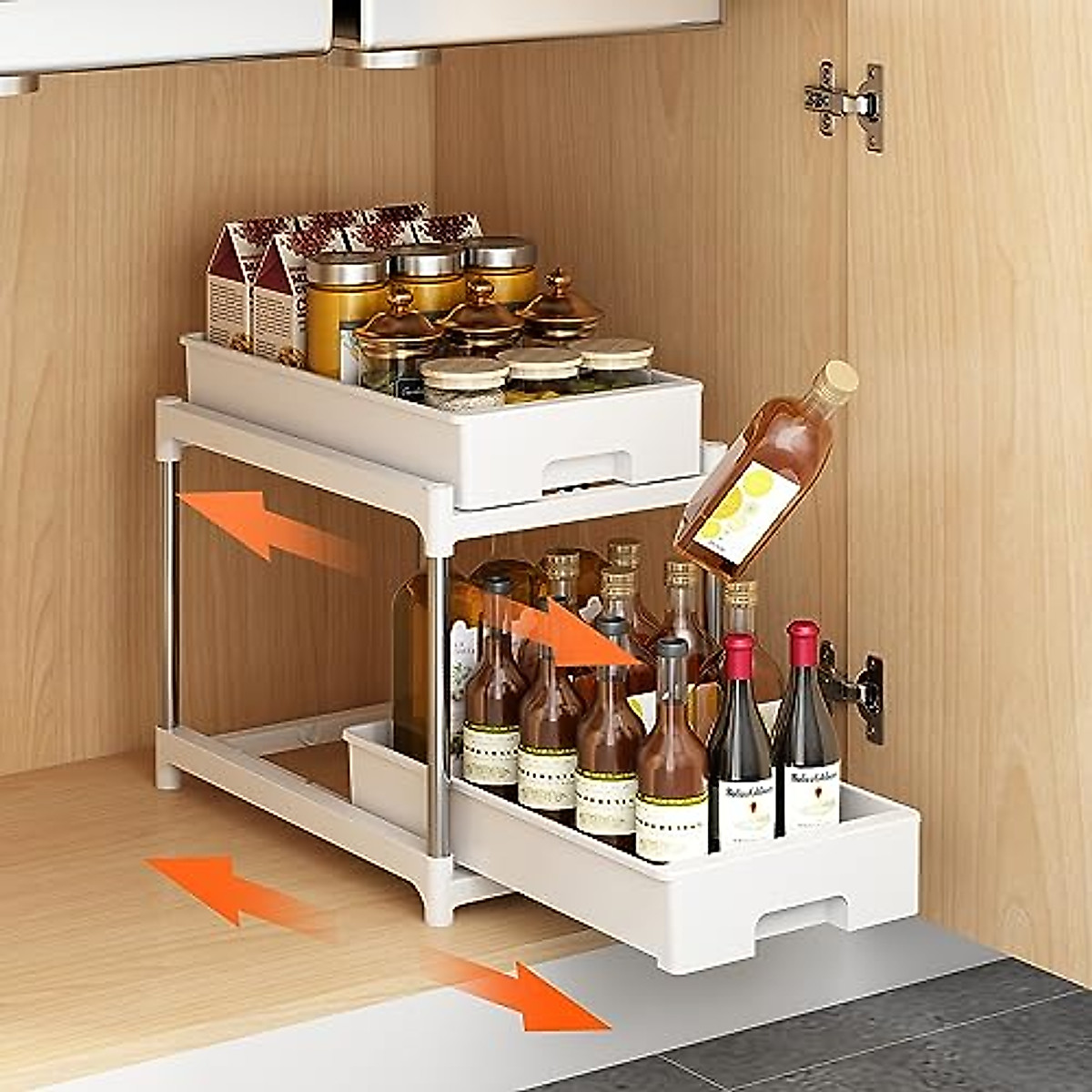 WYTENO 1-piece set pull-out under sink organizer, 2-layer sliding pull-out cabinet organizer, multi-purposeunder cabinet organizer bathroom, kitchen essentials, white