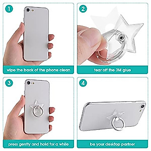 TIESOME Finger Kickstand Cell Phone Ring Holder, 3 Pcs Finger Ring Grip Stands 360° Rotation 180° Phone Ring Stand with Diamond Compatabile with Smartphones (Five-Pointed Star)