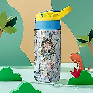 Thermos Cup 500Ml Watercolor Flower Insulated Water Bottle With Straw For Sports And Travel
