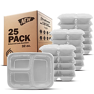 Freshware Meal Prep Containers 3 Compartment with Lids, Food Storage Containers, Bento Box, Stackable & Meal Prep Containers 2 Compartment with Lids, Food Storage Containers, Grey