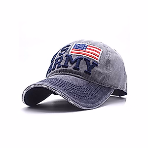 Anna-Kaci USA American Flag Hat for Men and Women US Army Letter Embroidered Color Block Washed Cotton Baseball Cap, Grey