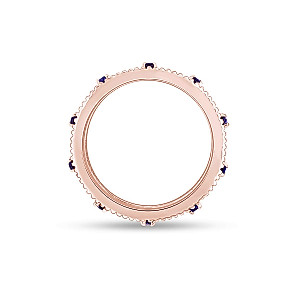 Jewel Zone US Round Cut Purple Simulated Alexandrite Stackable Ring in 14K Rose Gold Over Sterling Silver