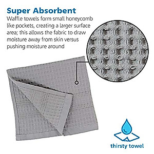 GILDEN TREE Waffle Towel Quick Dry Thin Exfoliating, 4 Pack Washcloths for Face Body, Classic Style (Pewter)