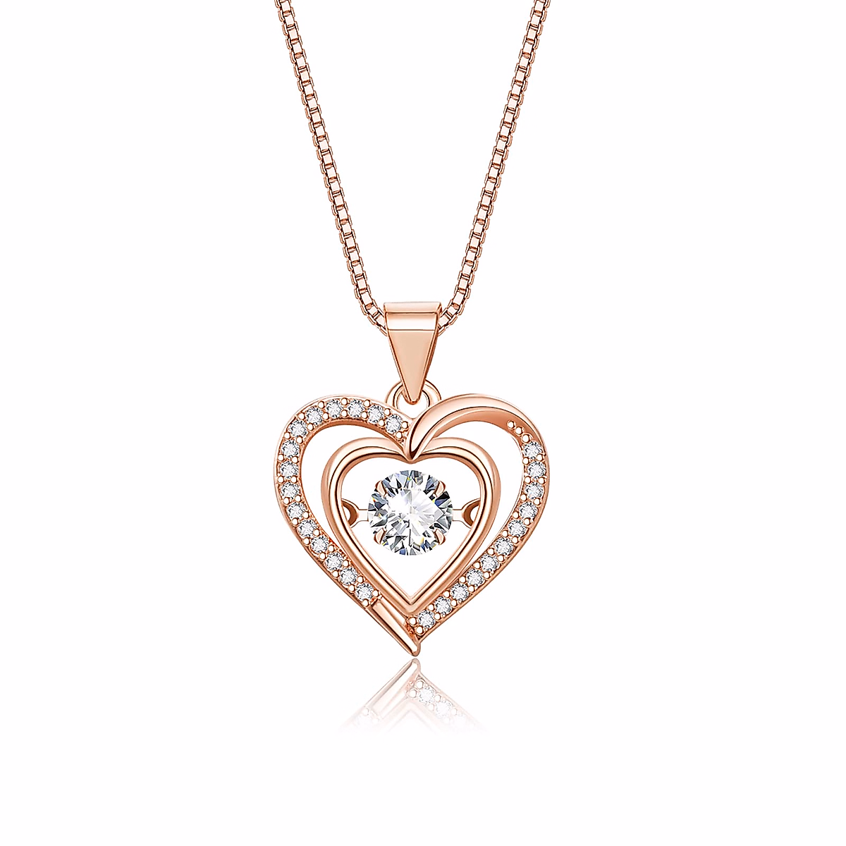 WSKFLY Heart Necklaces for Women, 14K Rose Gold Plated 5a cubic zirconia pendant Gift for Wife Girls Her 18+2 inch
