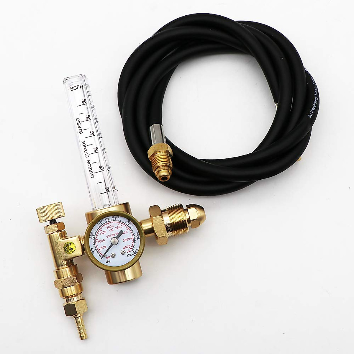 KIPA Argon Flowmeters Regulator with Gas Hose, Welding CGA580 Miller Lincoln Mig Tig, CO2 Argon Mixed Flowmeter Regulator, Accurate Gauge 0 To 4000 Psi Pressure,Durable Welding Gas Flowmeter Gauge