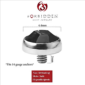 Forbidden Body Jewelry 14g 316L Internally Threaded Ultra Thin Flat Disc Black 4.4 mm Gem Top for Dermal Piercing