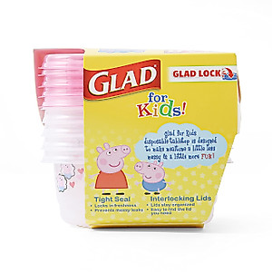 Glad for Kids Peppa Pig GladWare To Go Snack Storage Containers with Lids, 9oz 5ct | 9 oz Kids Snack Containers with Peppa Pig Design, 5 Count Set | Tight Seal Food Storage Containers for Food