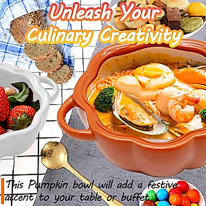 Fall Pumpkin Ceramic Bowl with Lid, 15 oz Microwave & Dishwasher Safe Pumpkin Soup Bowl with Handle, Pumpkin Decor Storage Jar for Home Thanksgiving Halloween Party, Pumpkin Dish,Halloween (Orange)