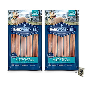 Barkworthies Odor Free Bully Sticks - 2 Pack (5 ct 6 inch) Premium Long Lasting, Protein-Packed, Grain Free Dog Treats and Dog Chews for Aggressive Chewers - Promotes Healthy Teeth for Dogs - E-Book