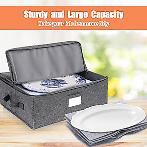 Norme 3 Pcs Platter Storage Case China Storage Container Stackable China Storage Boxes Hard Shell Case Moving Supplies, 17x13x 6 in, 15 Felt Dividers Included, Structured Top, Gray