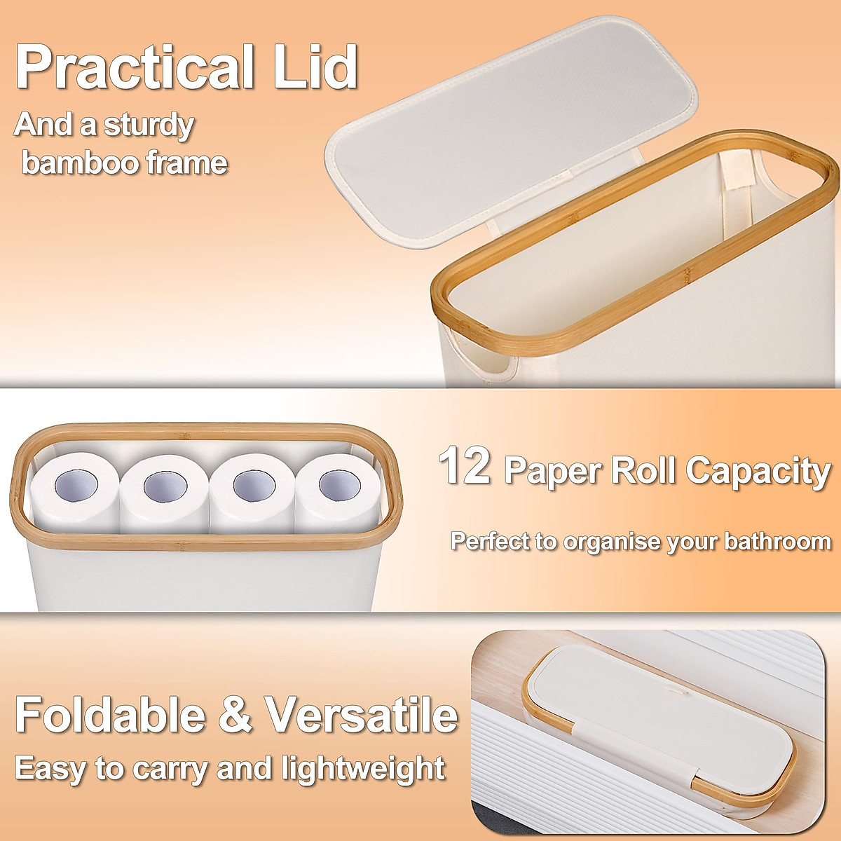 efluky Toilet Paper Storage 28L, Toilet Paper Basket with Lid for Bathroom Storage, Toilet Paper Organizer, Free Standing Toilet Paper Holds Up to 9-12 Rolls, Beige