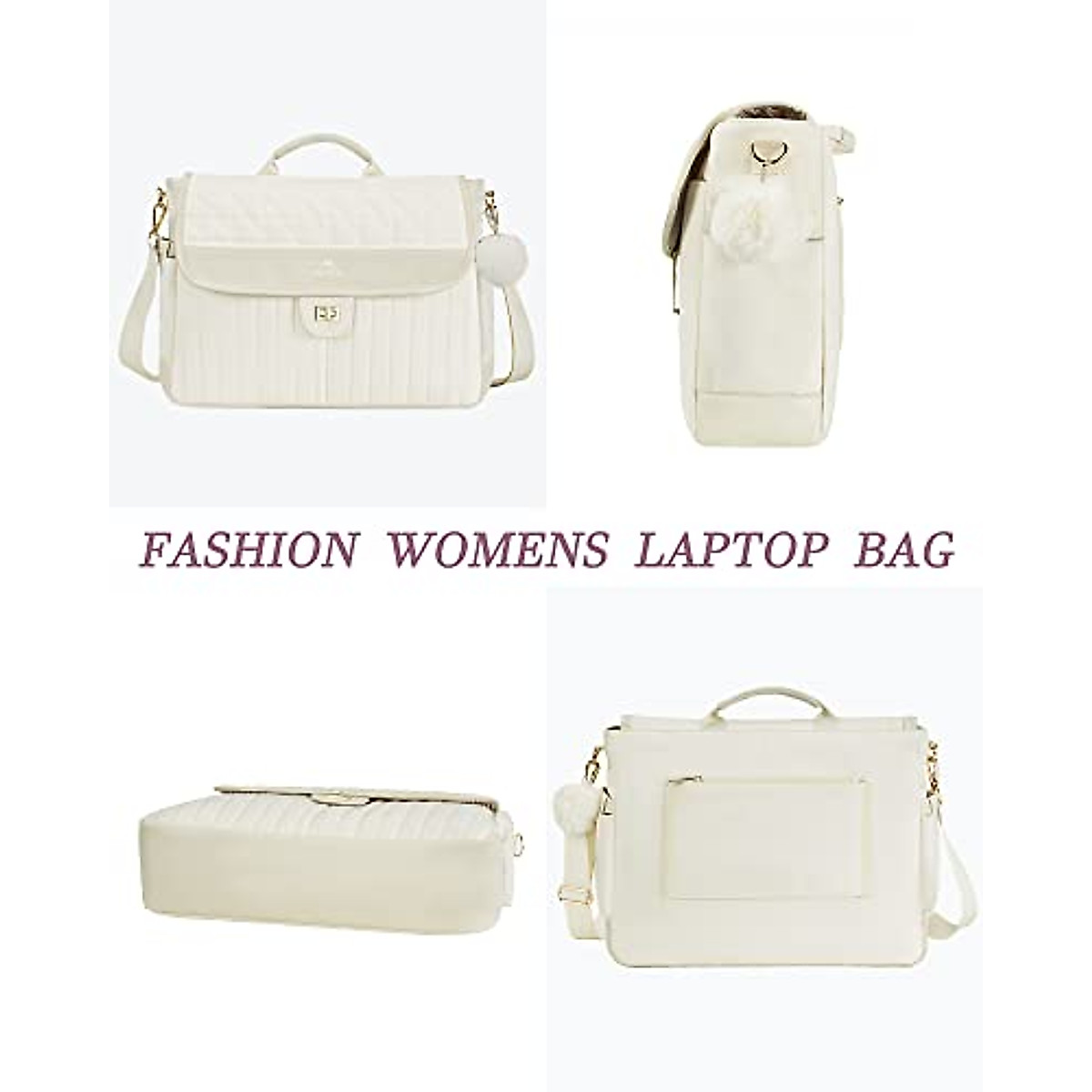 17 Inch Laptop Bag for Women, Large Cute Messenger Bags Office Computer Carrying Case Shoulder Bag with Fashion Accessory, Water Resistant Quilted Crossbody Business Work Briefcase for College Travel