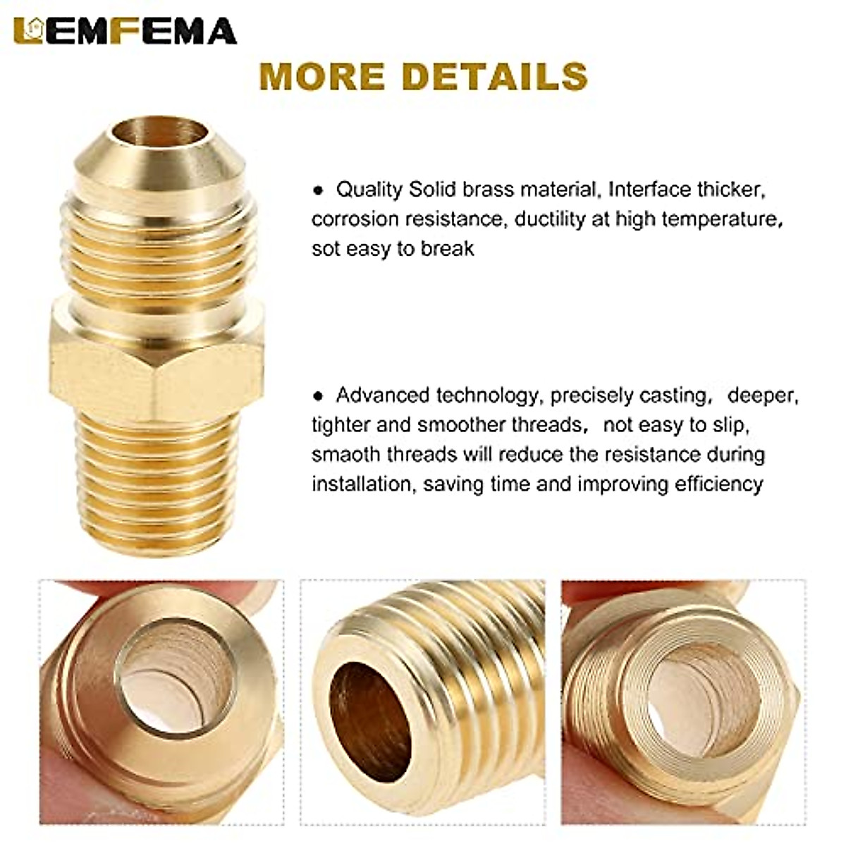 Lemfema 2 Pcs 3/8" Male Flare x 1/4" Male NPT Thread Coupling Fittings Propane Adapter for BBQ, Coupler Pipe Flare Connector Gas Adapter