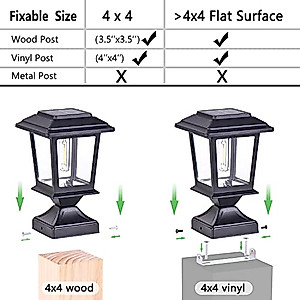 Suponar Metal Solar Post Lights Outdoor, Fence Post Lights Solar Powered Waterproof, Solar Post Cap Lights 4X4 Lamp Lighting for Railing Deck Garden Decor, 2 Pack(5.5x5.5x8.4 inch)