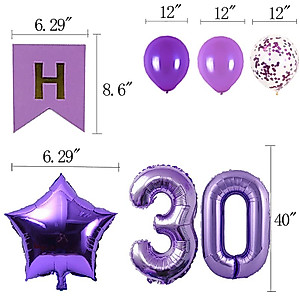 30th Birthday Party Decorations Kit Happy Birthday Banner with Number 30 Birthday Balloons for Birthday Party Supplies 30th Purple Birthday Party Pack Party Favors