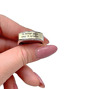 Baltinester Handmade Shema Israel Protection and Success Kabbalah Engraved Ring in Sterling Silver and 9k Yellow Gold Size 10.5 Jewelry