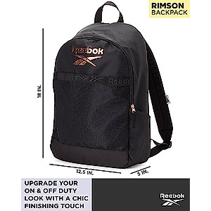 Reebok Backpack - Rimson Sports Gym Bag - Lightweight Carry On Weekend Overnight Luggage - Casual Daypack for Travel, Beach, Black-New