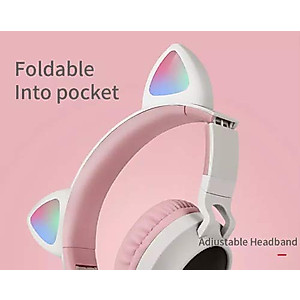 na1 Wireless Bluetooth Kids Headphones, Damikan Cat Ear Bluetooth Over Ear Headphones, LED Lights, FM Radio, TF Card, Aux, Mic for iPhone/iPad/Kindle/Laptop/PC/TV (Pink)