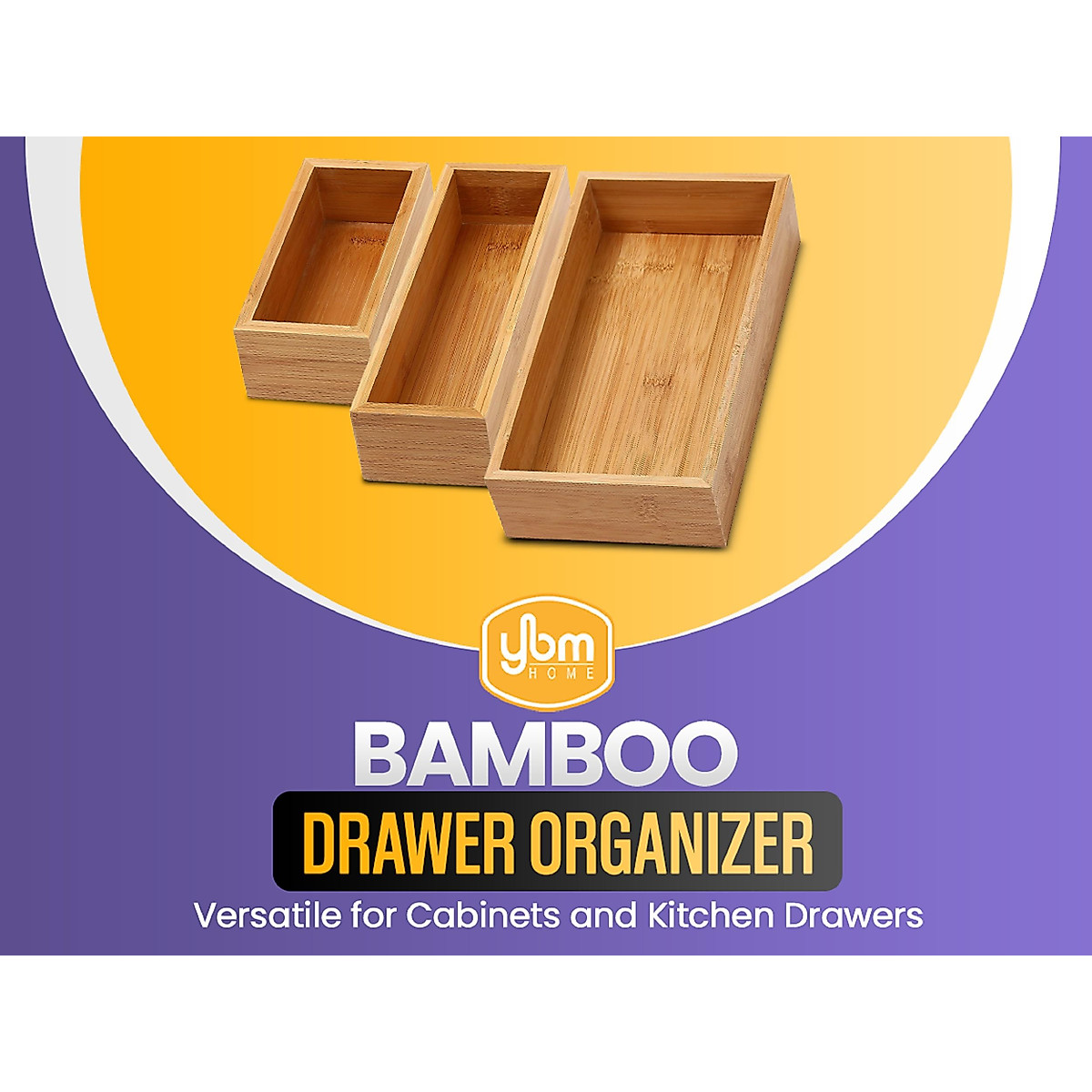 YBM Home Bamboo Drawer Organizer Storage Box for Kitchen Drawer, Junk Drawer, Office, Bedroom, Children Room, Craft, Sewing, and Bathroom, 3x12x2 inch
