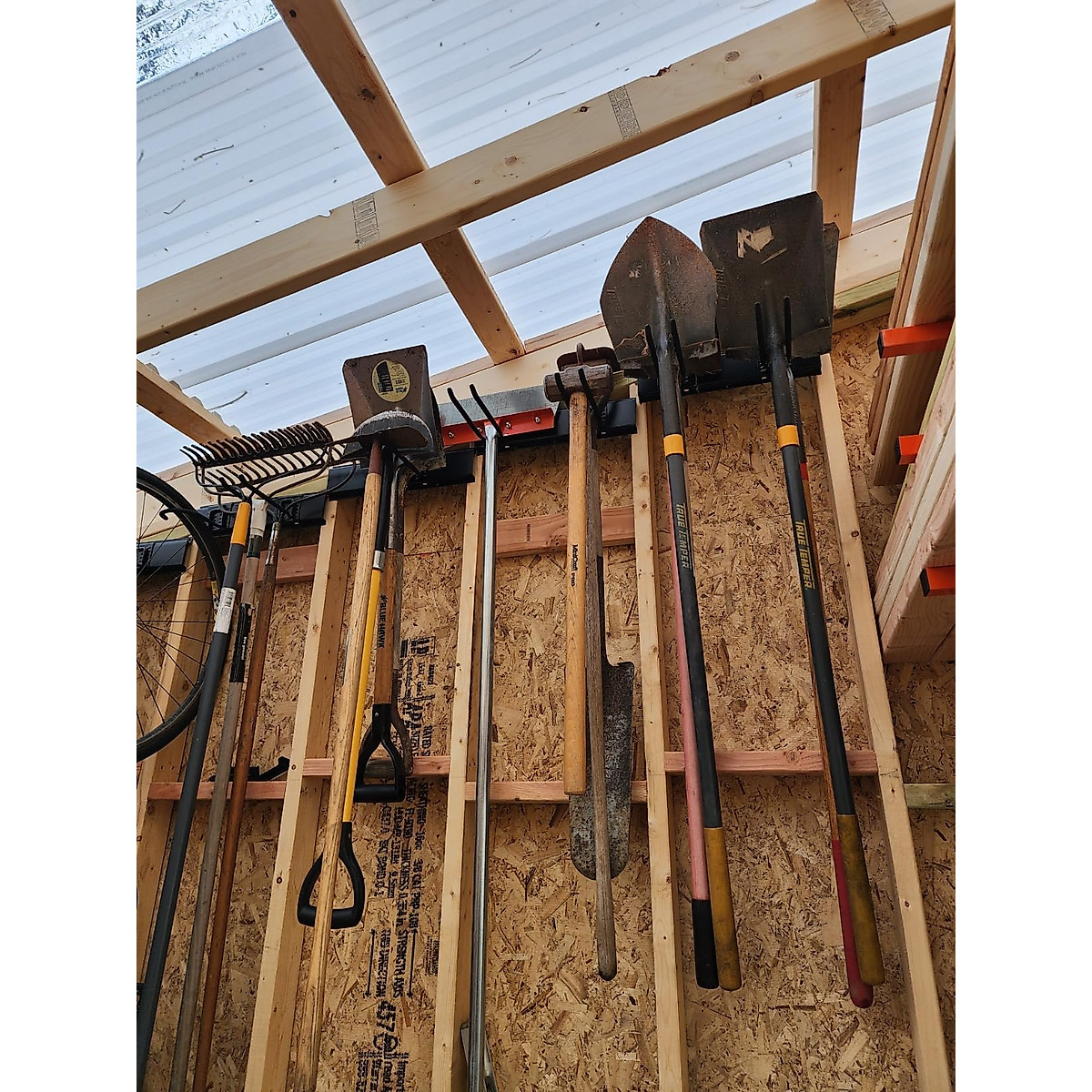 TIDYME Garage Tool Organizer Wall Mount - Sturdy Storage Rack with Adjustable Hooks, Anti-Rust Panel - Easy Installation, 300lbs Capacity - Garden Tool Organizer for Garage (03 Racks & 06 Hooks)