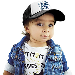 Waldeal Boys' Ocean Shark Trucker Hat Floral Sea Fish Adjustable Mesh Hat Kids' Baseball Trucker Cap Black
