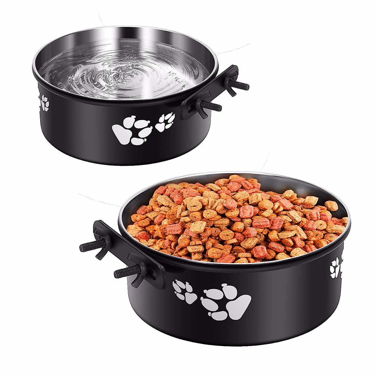 Kennel Water Bowl Hanging, ShineMe 2 Pack Stainless Steel Food and Water Bowl for Dog Cage, Crate, Kennel Bowls Mountable for Medium and Small Dogs, Cats, Pets (6.2x2.6” & 5.5x2.4”)