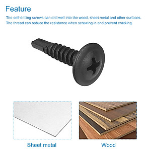 uxcell Phillips Head Self Tapping Screws, #8 x 3/4" Carbon Steel Self Drilling Sheet Metal Screw Black 100pcs
