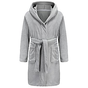 E.W Apparel Kids Boys Girls Hooded Towelling Bathrobe Dressing Gown 100% Cotton Terry Towel Soft Terry Cloth Robe 5-16 Years(Grey,11-12 Years)