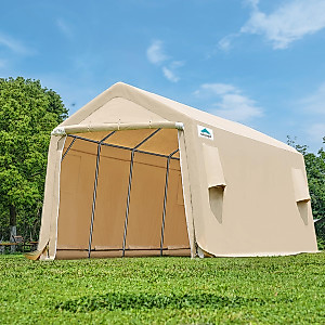 ADVANCE OUTDOOR 10X20 ft Carport Heavy Duty Outdoor Patio Anti-Snow Portable Canopy Storage Shelter Shed with 2 Rolled up Zipper Doors & Vents for Snowmobile Garden Tools, Beige