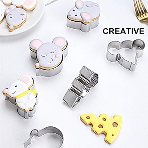 Cute Mouse Shaped Cookie Cutters Set of 7 pcs, Stainless Steel Mice Head Rat Cheese Series Fondant Cut-outs Set Baking DIY Molds