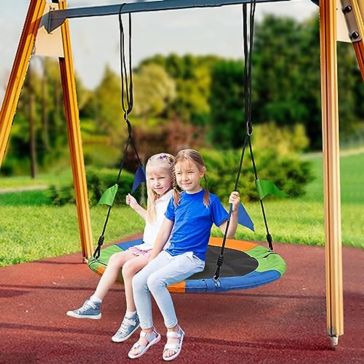 40 Inch Saucer Tree Swing for Kids Adults with Hanging Straps and Adjustable Ropes Round Swings for Outside Camping, 900D Oxford Waterproof (3 Colors)
