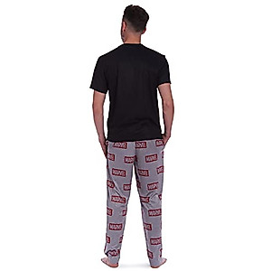 Marvel Avengers Periodic Table of Marvel Mens Pajama Shirt and Lounge Pants Sleep Set Black/Grey Medium
