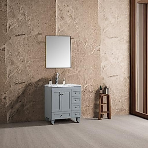 Eviva Gray Bathroom Vanity with Sink - Freestanding Bathroom Vanities 30 inch w/White Carrara QuartzTop - Perfect 30 Inch Bathroom Vanity with Sink Set for Modern Bathroom Decor