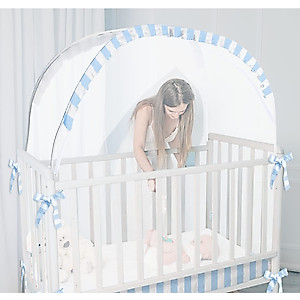 Baby Safety Pop up Crib Tent | Premium Crib Net to Keep Baby from Climbing Out | Upgraded Mesh Fabric | Protect Your Baby from Falls | Unisex Infant Crib Tent (Blue)