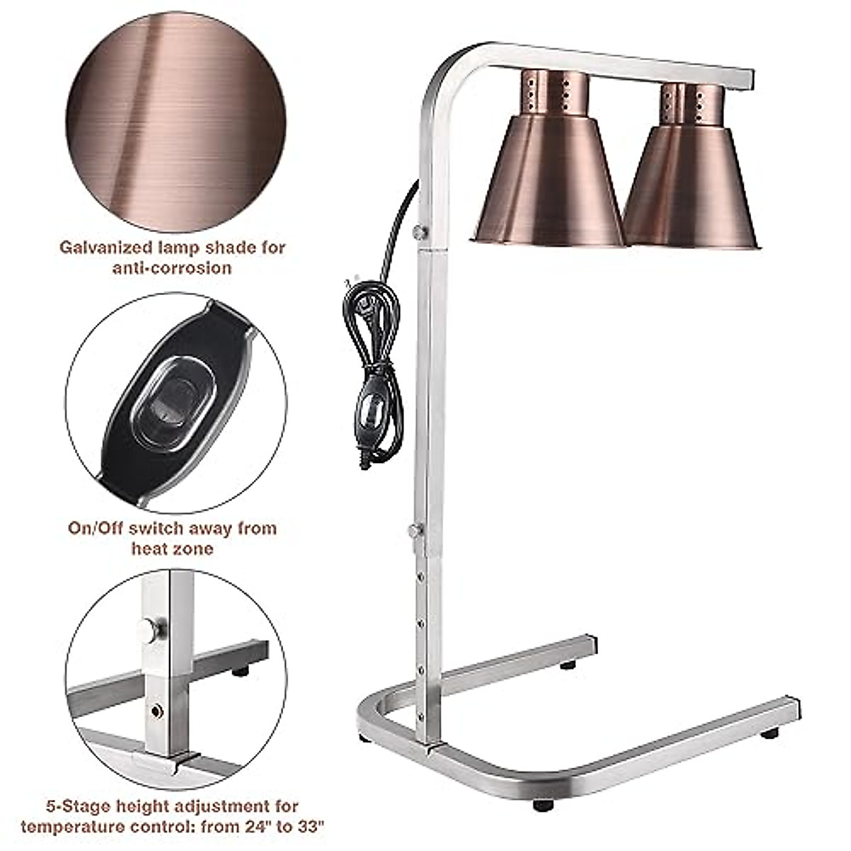 Commercial Food Heat Lamp Dual Bulb Countertop Buffet Food Court Restaurants