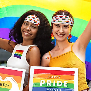 Cosweet Gay Pride Headbands - Moisture-wicking Milk Silk Rainbow Sweatbands, Highly Elastic LGBTQ Hair Accessories for Men Women Adults Pride Parade Festival Party (2 Pack, Rainbow Flag Style)