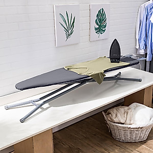 Ironing Board Full Size; Made in USA by Seymour Home Products (Solid Grey). Includes Iron Rest, Cover & Pad | All-Steel Frame, 4 Heavy Duty Legs for Extra Support | Diamond Cut Mesh Top; Steam Flow