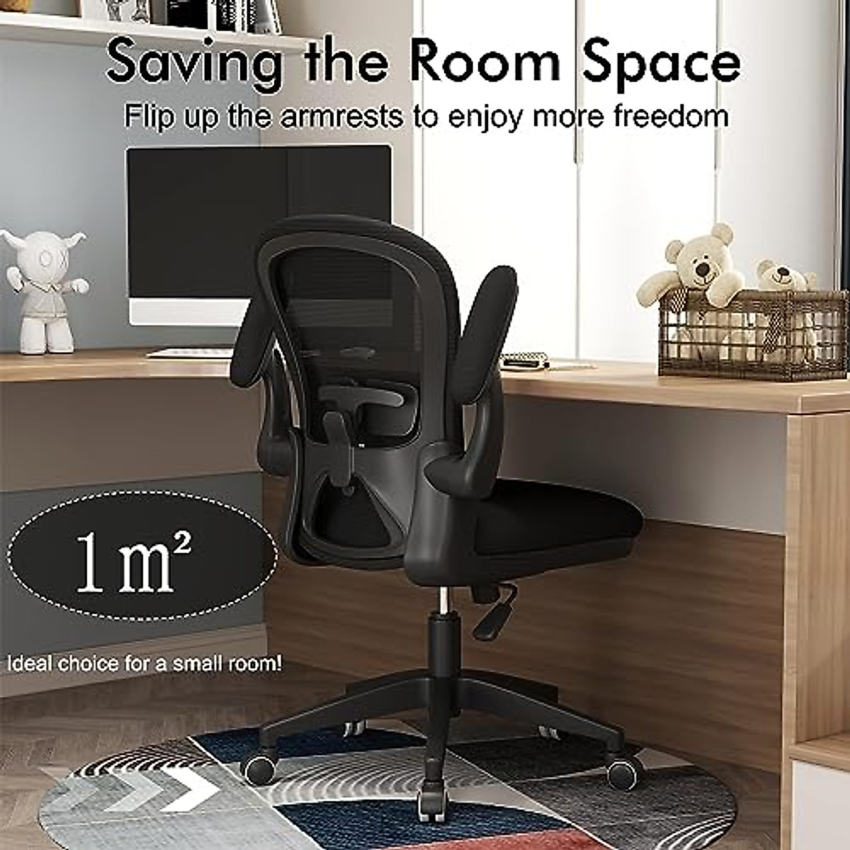 Apusen Ergonomic Home Office Desk Chairs Comfy Computer Gaming Chairs Mesh Arm Swivel Chairs of Adults for Home Office Bedroom(Black)