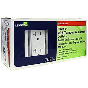 Leviton M02-T5825-Wmp 20a 125v White Decora Tamper Resistant Outlets 10 Count